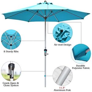 Tangkula 9 ft Patio Umbrella, Outdoor Market Table Umbrella with 1.5¡± Aluminum Pole, 8 Sturdy Ribs & Crank for Garden, Lawn, Deck, Backyard & Poolside (Turquoise)