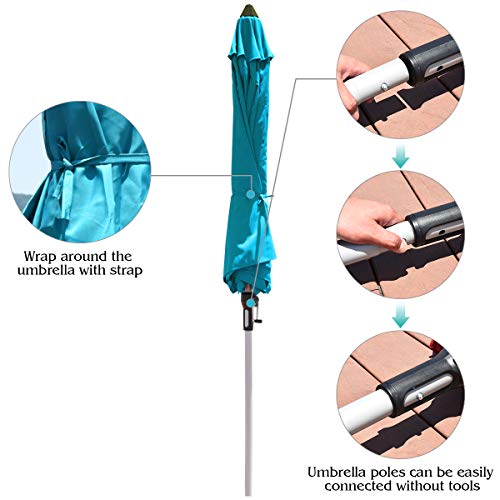 Tangkula 9 ft Patio Umbrella, Outdoor Market Table Umbrella with 1.5¡± Aluminum Pole, 8 Sturdy Ribs & Crank for Garden, Lawn, Deck, Backyard & Poolside (Turquoise)