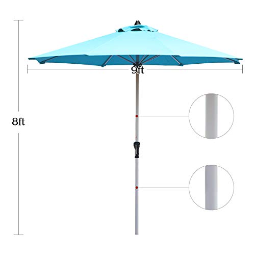 Tangkula 9 ft Patio Umbrella, Outdoor Market Table Umbrella with 1.5¡± Aluminum Pole, 8 Sturdy Ribs & Crank for Garden, Lawn, Deck, Backyard & Poolside (Turquoise)