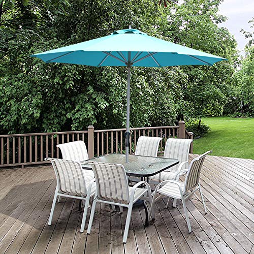 Tangkula 9 ft Patio Umbrella, Outdoor Market Table Umbrella with 1.5¡± Aluminum Pole, 8 Sturdy Ribs & Crank for Garden, Lawn, Deck, Backyard & Poolside (Turquoise)