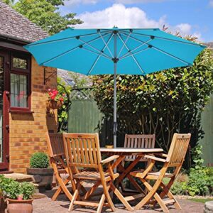 Tangkula 9 ft Patio Umbrella, Outdoor Market Table Umbrella with 1.5¡± Aluminum Pole, 8 Sturdy Ribs & Crank for Garden, Lawn, Deck, Backyard & Poolside (Turquoise)