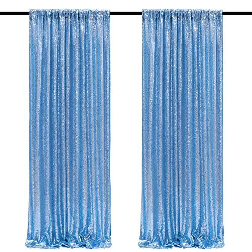 Baby Blue Glitter Sequin Backdrop Curtains 2 Panels 2ftx8ft Baby Shower Party Backdrop for Boy Gorgeous Photography Fabric Drapes