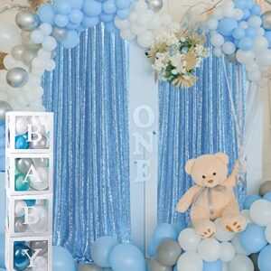 Baby Blue Glitter Sequin Backdrop Curtains 2 Panels 2ftx8ft Baby Shower Party Backdrop for Boy Gorgeous Photography Fabric Drapes