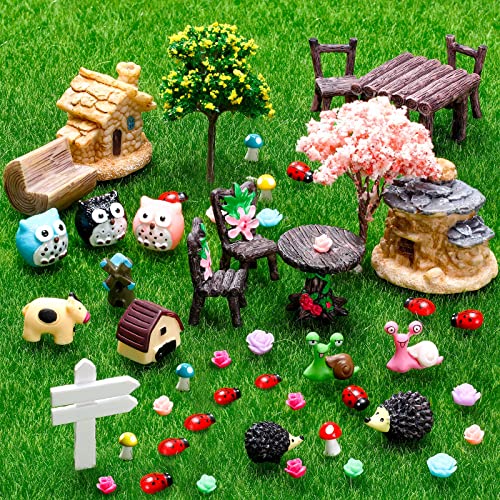 Skylety 64 Pieces Miniature Fairy Garden Accessories Mini Animals Miniature Ornament Kit Animal Figurines Animals Miniature Micro Landscape Accessories for Dollhouse Decoration Plant House Decor