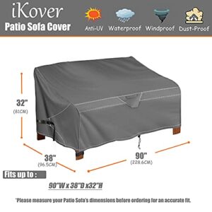 iKover Patio Couch Loveseat Cover, Heavy Duty Patio Furniture Covers, 100% Waterproof Outdoor Sofa Cover, Provide a Great Fit and All Weather Protection, (Grey,90 Inch)