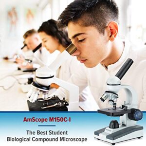 AmScope M150C-I 40X-1000X All-Metal Optical Glass Lenses Cordless LED Student Biological Compound Microscope