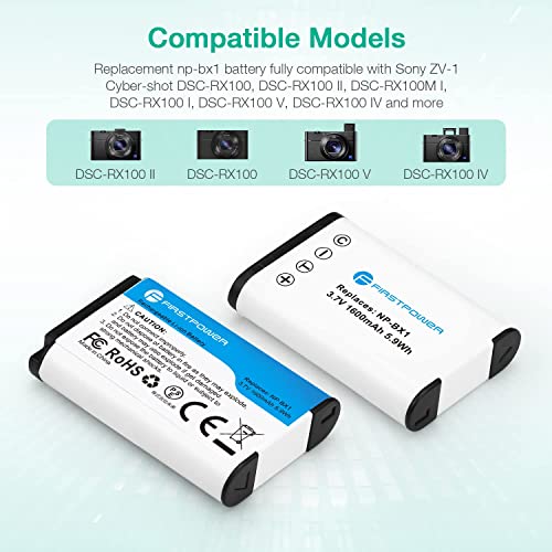 FirstPower NP-BX1 Battery 2-Pack and USB Dual Charger for Sony ZV-1 Sony Cyber-Shot DSC-RX100,DSC-RX100 II,DSC-RX100M II,DSC-RX100 III,DSC-RX100 IV,DSC-RX100 V/VII and Other Models