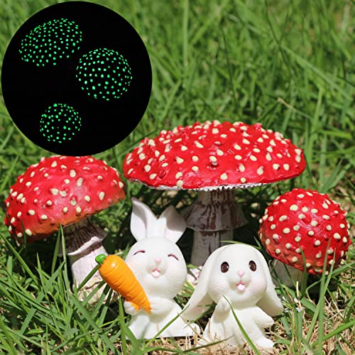 Qingo Mushroom Decor Wild Fairy Garden Accessories Glow in The Dark, Luminous Miniature Rabbit Easter Hunt Decorations Animals Figurines Lawn Plant Pots Bonsai Craft for Outside and Indoor Supplies