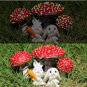 Qingo Mushroom Decor Wild Fairy Garden Accessories Glow in The Dark, Luminous Miniature Rabbit Easter Hunt Decorations Animals Figurines Lawn Plant Pots Bonsai Craft for Outside and Indoor Supplies