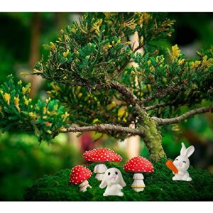 Qingo Mushroom Decor Wild Fairy Garden Accessories Glow in The Dark, Luminous Miniature Rabbit Easter Hunt Decorations Animals Figurines Lawn Plant Pots Bonsai Craft for Outside and Indoor Supplies