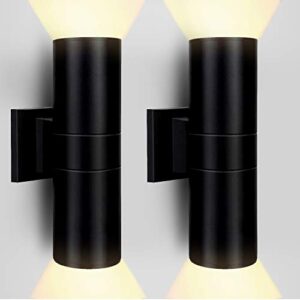 xingguang mingren 2-pack led outdoor wall sconces, matte black aluminum wall lights up down cylinder, exterior light fixture for garden & porch