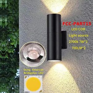 XINGGUANG MINGREN 2-Pack LED Outdoor Wall Sconces, Matte Black Aluminum Wall Lights Up Down Cylinder, Exterior Light Fixture for Garden & Porch