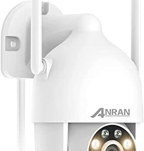 ANRAN Security Camera Outdoor with Spotlight and Siren, 2K 2.4g WiFi PTZ Wired Camera Outdoor with 360° View, Color Night Vision, IP66 Waterproof, Two-Way Audio, SD and Cloud Storage, P2 White