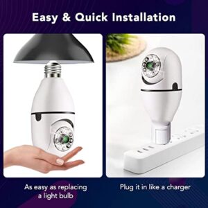 Light Bulb Security Camera, 1080P 2.4GHz WiFi Home Security Camera, 360° Surveillance Cam with Motion Detection Alarm Night Vision Light Socket Security Camera