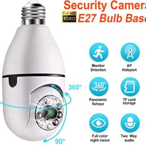 Light Bulb Security Camera, 1080P 2.4GHz WiFi Home Security Camera, 360° Surveillance Cam with Motion Detection Alarm Night Vision Light Socket Security Camera