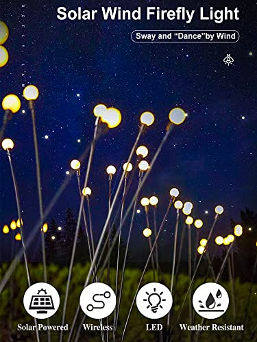 waitmin Firefly Lights Solar Outdoor - Solar Garden Lights, Solar Swaying Light, Decorative Solar Lights Yard Patio Pathway Decoration, Warm White (2 Pack)