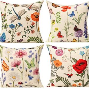 All Smiles Outdoor Patio Throw Pillow Covers Summer Spring Garden Flowers Farmhouse Décor Outside Furniture Swing Seat Bench Chair Decorative Cushion Cases 18x18 Set of 4 for Deep Seat Bed Couch Sofa