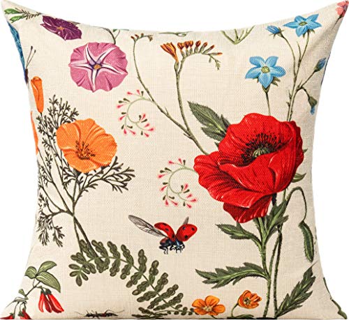 All Smiles Outdoor Patio Throw Pillow Covers Summer Spring Garden Flowers Farmhouse Décor Outside Furniture Swing Seat Bench Chair Decorative Cushion Cases 18x18 Set of 4 for Deep Seat Bed Couch Sofa