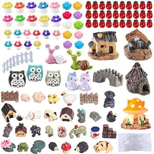 104 pcs miniature fairy garden accessories, including fairy garden animals, mini garden houses and diy fairy garden dollhouse decoration,miniature figurines, micro landscape ornaments, garden diy kit