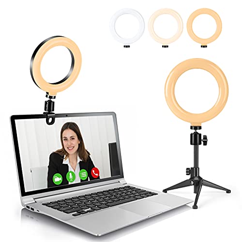 Video Conference Lighting Kits, 6” LED Selfie Ring Light with Tripod Stand, Clip on Laptop Monitor for Webcam Lighting/Zoom Lighting/Remote Working/Self Broadcasting/Live Streaming