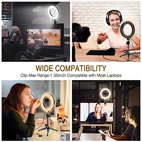 Video Conference Lighting Kits, 6” LED Selfie Ring Light with Tripod Stand, Clip on Laptop Monitor for Webcam Lighting/Zoom Lighting/Remote Working/Self Broadcasting/Live Streaming