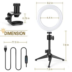 Video Conference Lighting Kits, 6” LED Selfie Ring Light with Tripod Stand, Clip on Laptop Monitor for Webcam Lighting/Zoom Lighting/Remote Working/Self Broadcasting/Live Streaming