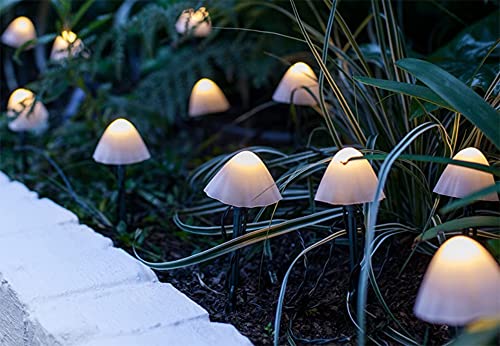 Mushroom String Lights Solar 12FT 12 LEDs Pathway Lights Waterproof Mushroom LED Fairy Lights Outdoor Mini Ground Plug Light for Christmas Yard Patio Gazebo Garden Party Landscape Light, Warm White