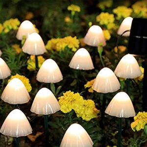 Mushroom String Lights Solar 12FT 12 LEDs Pathway Lights Waterproof Mushroom LED Fairy Lights Outdoor Mini Ground Plug Light for Christmas Yard Patio Gazebo Garden Party Landscape Light, Warm White