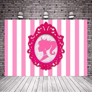 VIDMOT Pink White Stripes Backdrop Doll Head Photo Frame Glamour Girl Photography Background Christmas Party Decor 7x5ft Pink Party Backdrop Photo Booth Banner for Cake Table Supplies LSVV1009