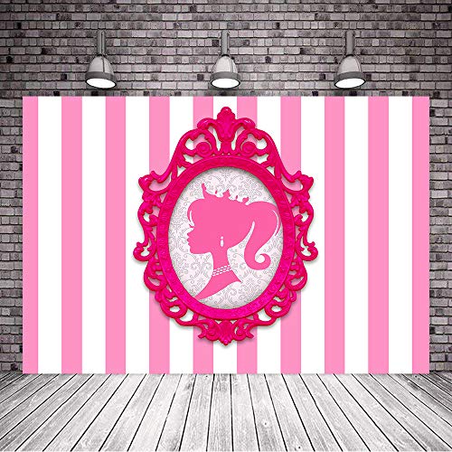 VIDMOT Pink White Stripes Backdrop Doll Head Photo Frame Glamour Girl Photography Background Christmas Party Decor 7x5ft Pink Party Backdrop Photo Booth Banner for Cake Table Supplies LSVV1009