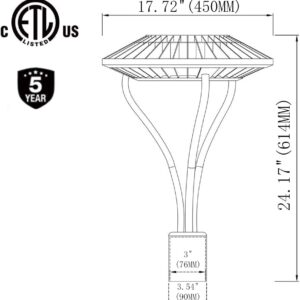 OPENLUX Led Post Top Light 80W DLC ETL Listed 11,200Lm 5000K Daylight IP65 Waterproof LED Post Top Outdoor Circular Area Pole Light [350W Equivalent] for Garden Yard Street Lighting