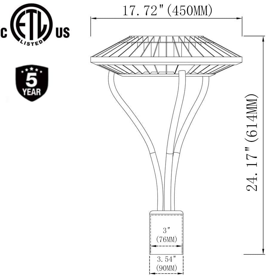 OPENLUX Led Post Top Light 80W DLC ETL Listed 11,200Lm 5000K Daylight IP65 Waterproof LED Post Top Outdoor Circular Area Pole Light [350W Equivalent] for Garden Yard Street Lighting