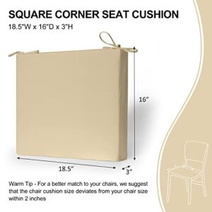 Wellsin Outdoor Chair Cushions for Patio Furniture - Patio Chair Cushions Set of 4 - Waterproof Square Corner Outdoor Seat Cushions 18.5"X16"X3", Khaki