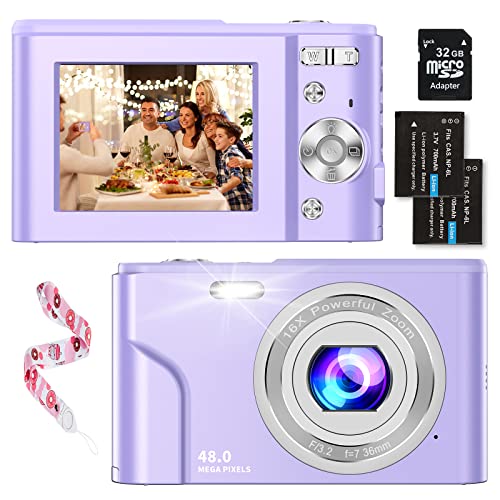 Digital Baby Camera for Kids Teens Boys Girls Adults,1080P 48MP Kids Camera with 32GB SD Card,2.4'' Kids Digital Camera with 16X Digital Zoom, Compact Mini Camera Kid Camera for Kids/Student（Purple）