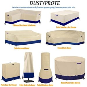 DUSTYPROTE Curved Sofa Cover,Outdoor Couch Cover 600D，Outdoor Sectional Covers Waterproof 150" L(Back)/112" L(Front) x 36" D x 38" H, Khaki with Dark Blue