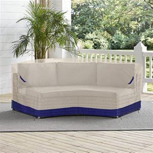 DUSTYPROTE Curved Sofa Cover,Outdoor Couch Cover 600D，Outdoor Sectional Covers Waterproof 150" L(Back)/112" L(Front) x 36" D x 38" H, Khaki with Dark Blue