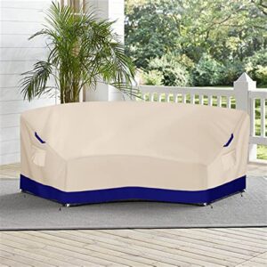 DUSTYPROTE Curved Sofa Cover,Outdoor Couch Cover 600D，Outdoor Sectional Covers Waterproof 150" L(Back)/112" L(Front) x 36" D x 38" H, Khaki with Dark Blue