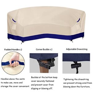 DUSTYPROTE Curved Sofa Cover,Outdoor Couch Cover 600D，Outdoor Sectional Covers Waterproof 150" L(Back)/112" L(Front) x 36" D x 38" H, Khaki with Dark Blue