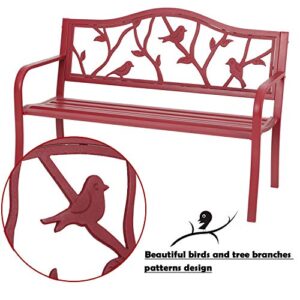 MFSTUDIO 50" Outdoor Garden Bench,Steel Metal Frame Patio Park Bench with Bird Pattern Backrest for Porch,Backyard,Lawn