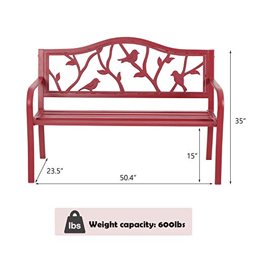 MFSTUDIO 50" Outdoor Garden Bench,Steel Metal Frame Patio Park Bench with Bird Pattern Backrest for Porch,Backyard,Lawn