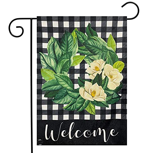 Magnolia Wreath Burlap Winter Garden Flag Welcome Floral 12.5" x 18"