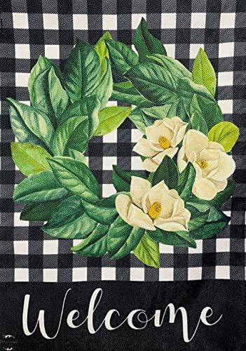 Magnolia Wreath Burlap Winter Garden Flag Welcome Floral 12.5" x 18"