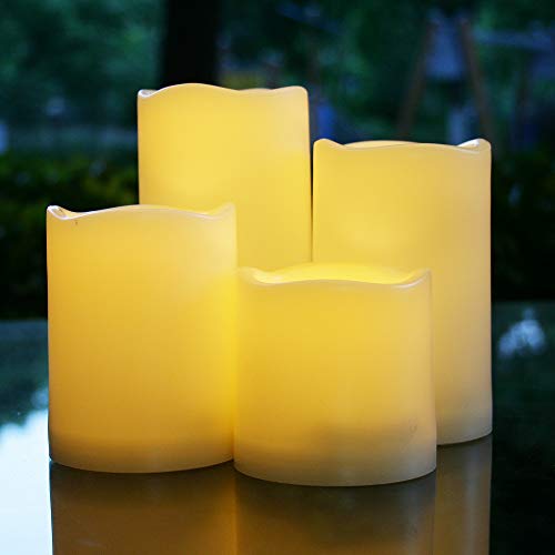 2 Waterproof Outdoor Battery Operated Flameless LED Pillar Candles with Remote Flickering Plastic Electric Decorative Light Set for Home Décor Garden Patio Decoration Party Wedding Supplies 3x3 Inches