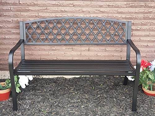 Dkeli Patio Bench Garden Bench Outdoor Bench 50” Metal Porch Chair with Armrests Sturdy Steel Frame Furniture, 480LBS Weight Capacity for Park Yard Patio Deck Lawn, Black