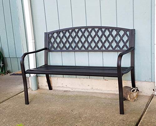 Dkeli Patio Bench Garden Bench Outdoor Bench 50” Metal Porch Chair with Armrests Sturdy Steel Frame Furniture, 480LBS Weight Capacity for Park Yard Patio Deck Lawn, Black