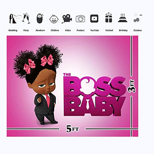 African American Baby Princess Backdrop for Birthday Party Supplies 5x3ft Hot Pink Background for Baby Shower Cartoon Black Girl Theme Party Wall Decor Vinyl Gender Reveal Baby Shower Background