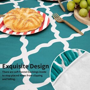 Easy-Going 100% Waterproof Picnic Outdoor Tablecloth with Bench Covers Fit 6 Foot Rectangle Table, 3-Piece Set Camping Table Cover with Seat Covers (30x72 in, Moroccan/Teal & White)