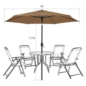 Brace Master 9ft Patio Umbrella Outdoor Umbrella Patio Table Umbrella with Push Button Tilt and Crank for Garden, Lawn, Deck, Backyard & Pool (Brown)