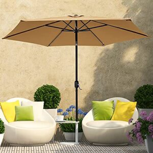 Brace Master 9ft Patio Umbrella Outdoor Umbrella Patio Table Umbrella with Push Button Tilt and Crank for Garden, Lawn, Deck, Backyard & Pool (Brown)