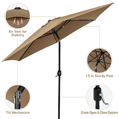 Brace Master 9ft Patio Umbrella Outdoor Umbrella Patio Table Umbrella with Push Button Tilt and Crank for Garden, Lawn, Deck, Backyard & Pool (Brown)